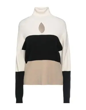 KAOS Striped Turtleneck Top - Beige