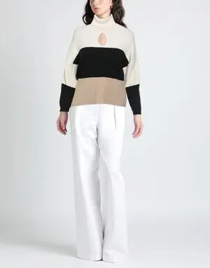 KAOS Striped Turtleneck Top - Beige