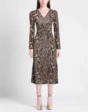 VANESSA SCOTT Multicolor Pattern Midi Dress - Beige