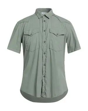 AGLINI Man Shirt Khaki Size 15 ½ Cotton, Polyamide, Elastane Sage Green