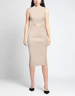 VICOLO Midi Knitted Bodycon Dress - Beige