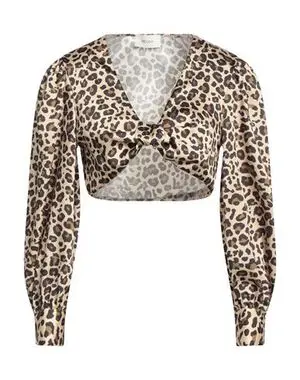 VICOLO Leopard-print Satin Crop Top - Beige