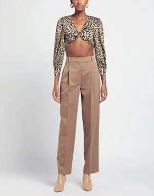 VICOLO Leopard-print Satin Crop Top - Beige