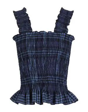 8 BY YOOX Cotton Check Ruffled Smock Top