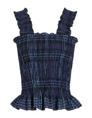 8 BY YOOX Cotton Check Ruffled Smock Top
