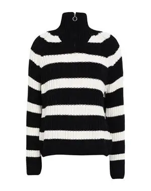 Only Striped Knit Turtleneck Top - Black