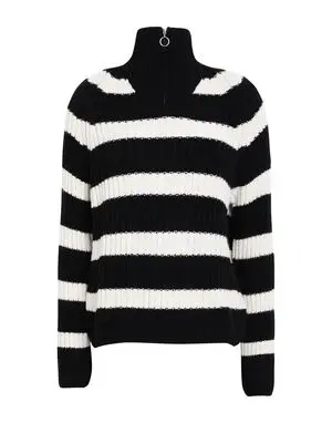Only Striped Knit Turtleneck Top - Black