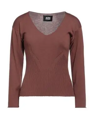 Alpha Studio Knitted V-neck Top - Brown