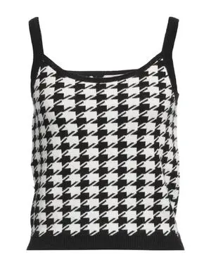VICOLO Sleeveless Houndstooth Knit Top - Black