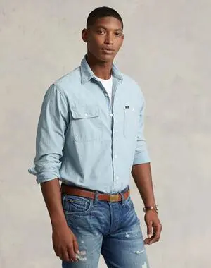 Polo Ralph Lauren Classic Fit Indigo Chambray Shirt Shirt Size Cotton