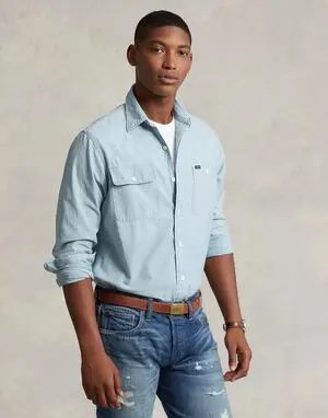 Polo Ralph Lauren Classic Fit Indigo Chambray Shirt Shirt Size Cotton