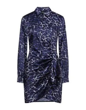 VANESSA SCOTT Mini Leopard-print Satin Shirt Dress - Blue