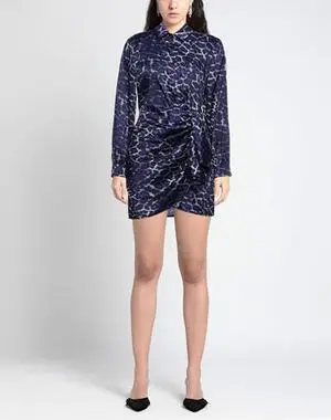 VANESSA SCOTT Mini Leopard-print Satin Shirt Dress - Blue