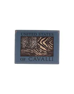 Roberto Cavalli Man Cardholder Black Size - Polyester, Cow Leather Slate Blue