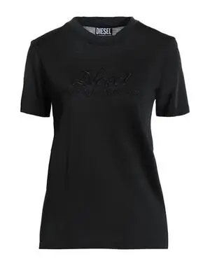 DIESEL® DIESEL Black Viscose & Cotton Jersey T-Shirt With Embroidered Logo Black