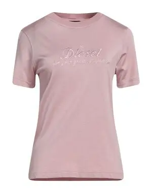 DIESEL® Viscose & Cotton Jersey T-shirt With Embroidered Logo - Pink