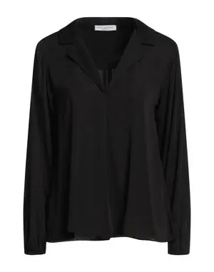 Atos Lombardini Satin Top With Lapel Collar And Long Sleeves - Black
