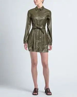 HAVEONE Coated Mini Shirt Dress With Belt - Green