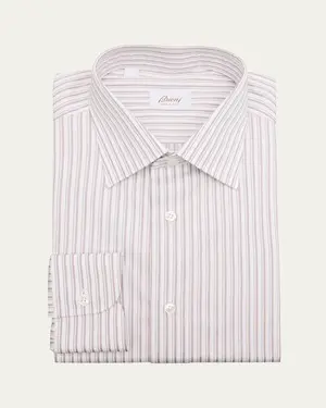Brioni Cotton Multi-stripe Dress Shirt - Bluwht