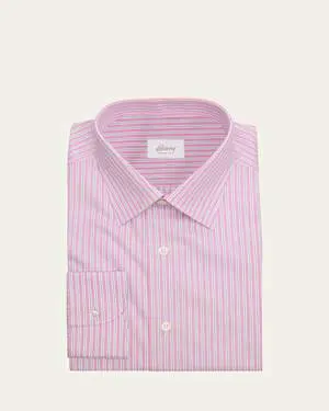 Brioni Cotton Multi-stripe Dress Shirt Pinknavy