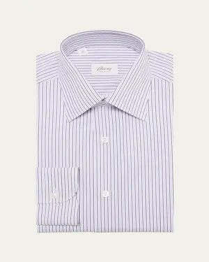 Brioni Cotton Multi-stripe Dress Shirt White Red