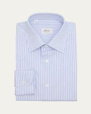 Brioni Cotton Multi-stripe Dress Shirt - Whiteblue