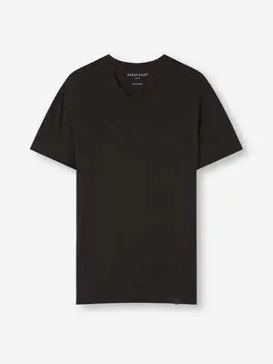 Derek Rose V-neck T-shirt Basel Micro Modal Stretch Black