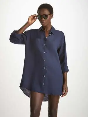 Derek Rose Derek Rose Sicily Linen Shirt - Navy