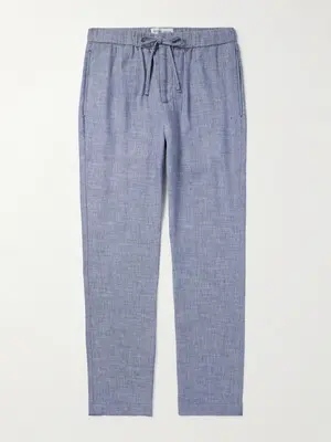 Frescobol Carioca Straight-leg Linen And Cotton-blend Trousers - Blue
