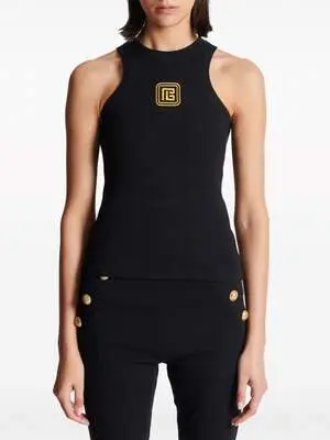 Balmain Pb Logo-embroidered Tank Top - Black
