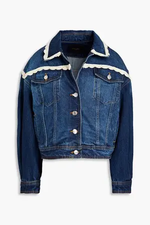 Maje Crochet-trimmed Denim Trucker Jacket