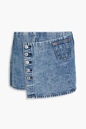 RE/DONE Acid Wash Mini Wrap Skirt - Mid Denim