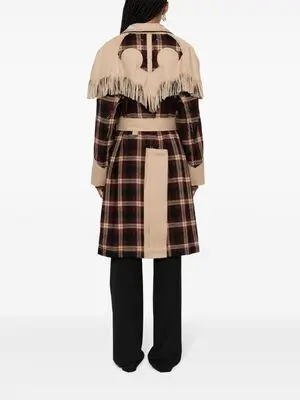 MAISON MARGIELA Check-pattern Fringed Wool Coat - Red