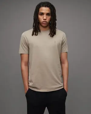 ALLSAINTS Brace Brushed Cotton Crew Neck T-shirt Beige Taupe