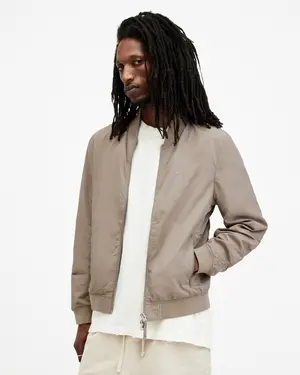 ALLSAINTS Bassett Ramskull Bomber Jacket Acre Brown