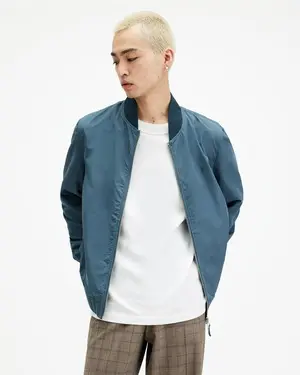 ALLSAINTS Bassett Ramskull Bomber Jacket Sur Blue