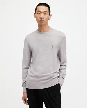 ALLSAINTS AllSaints Mode Merino Wool Crew Neck Ramskull Sweater Cool Grey