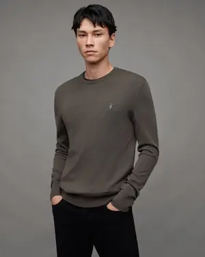 ALLSAINTS AllSaints Mode Merino Wool Crew Neck Ramskull Sweater Dark Ivy Green
