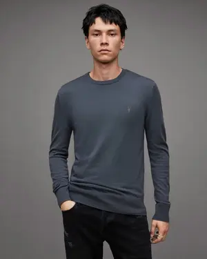 ALLSAINTS AllSaints Mode Merino Wool Crew Neck Ramskull Sweater Dark Slate Blue