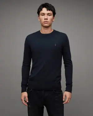 ALLSAINTS AllSaints Mode Merino Wool Crew Neck Ramskull Sweater Ink Navy