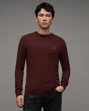 ALLSAINTS AllSaints Mode Merino Wool Crew Neck Ramskull Sweater Mars Red Marl