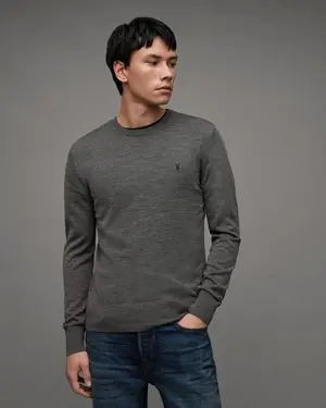 ALLSAINTS AllSaints Mode Merino Wool Crew Neck Ramskull Sweater Monument Grey Marl