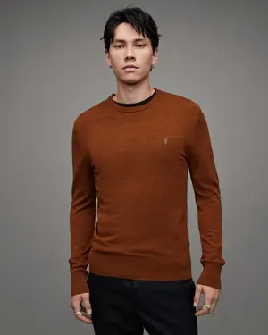 ALLSAINTS AllSaints Mode Merino Wool Crew Neck Ramskull Sweater Rust Brown Marl