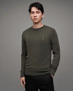ALLSAINTS AllSaints Mode Merino Wool Crew Neck Ramskull Sweater Rye Grass Green Ml