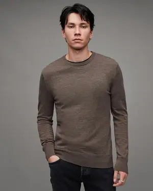 ALLSAINTS AllSaints Mode Merino Wool Crew Neck Ramskull Sweater Vole Brown Marl