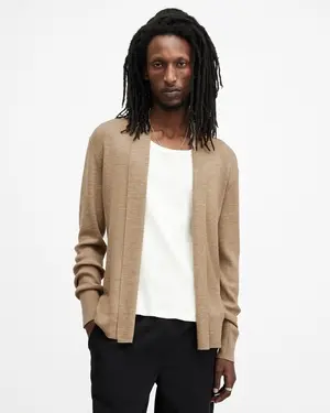ALLSAINTS AllSaints Mode Merino Open Cardigan Fawn Brown Marl