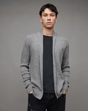 ALLSAINTS AllSaints Mode Merino Open Cardigan Grey Marl