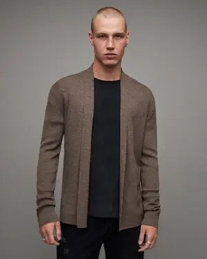 ALLSAINTS AllSaints Mode Merino Open Cardigan Vole Brown Marl
