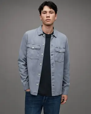 ALLSAINTS Spotter Long Sleeve Military Overshirt Aluminium Grey
