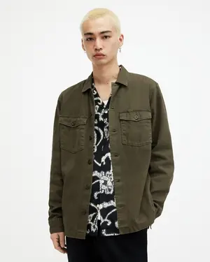 ALLSAINTS Spotter Long Sleeve Military Overshirt Cargo Green